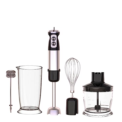 5 in 1 Immersion Hand Blender, 600W Powerful Heavy Duty Motor Stick Blender BPA Free 2 Speed Turbo Boost, Stainless Steel Blades with 600ml Measuring Cup for Kitchen Includes Whisk Attachment