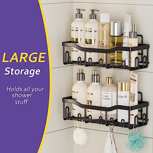 FAFOOU Shower Caddy Organizer 5 Pack, Self Adhesive Shower Shelves Basket for Bathroom Storage Home Decor, Shower Shelf for Inside Shower Rack, Wall Mounted RV Shower Accessories Shampoo Holder Black