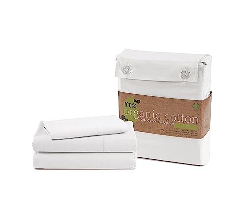 LANE LINEN 100% Organic Cotton White Twin Sheets Set, 3-Piece Pure Organic Cotton Percale Sheets,Twin Sheets, Ultra Soft Bedding Sheets, Fits Mattress Upto 15" Deep - White