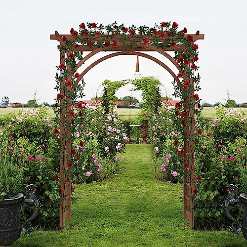 Yone jx je 85Inch Wooden Fir Garden Arbor with Trellis, Decoration Outdoor Rose Arbor with Metal Connection for Climbing Plants, Wedding Arch for Ceremony, Bridal Party, Archway, Lawn, Patio