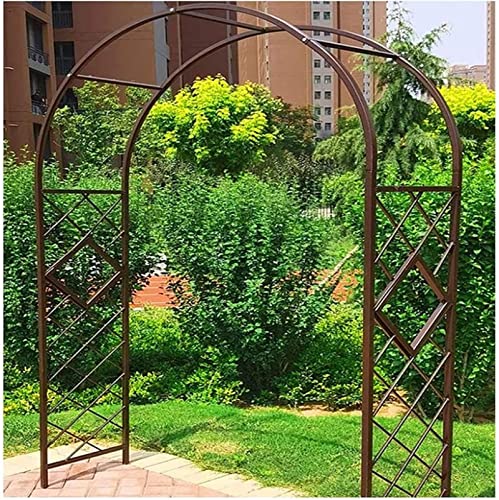 Metal Garden Arch Metal Garden Arbour Trellis Archway Rose Arch Wedding Archway Heavy Duty Strong Tubular Arbour Flower Stand with Base (Bronze W2.6xH2.3m/8.5x7.5ft)