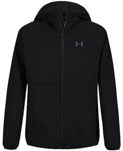 under armour boys' sim softshell jacket, water-resistant, black/black