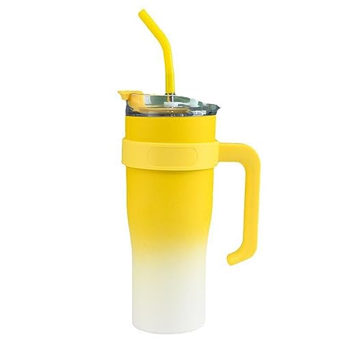 MINGHYZYA 40oz Tumbler With Handle and Straw Lid, Stainless Steel Insulated Cups Reuseable Water Bottle Travel Cups Triple Wall Vacuum Tumbler Keep Hot and Cold (Gradient Yellow)…