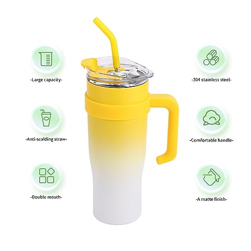 MINGHYZYA 40oz Tumbler With Handle and Straw Lid, Stainless Steel Insulated Cups Reuseable Water Bottle Travel Cups Triple Wall Vacuum Tumbler Keep Hot and Cold (Gradient Yellow)…