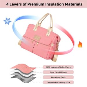 CSFICTS Lunch Bag for Women, Extra Large Insulated Lunch Box, Wide-Open Lunch Tote Cooler Bag With Side Pockets and Removable Shoulder Strap, Lunchbag For Work Picnic Hiking Beach, Pink