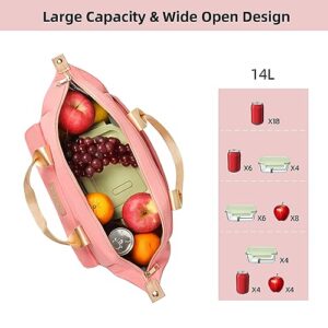 CSFICTS Lunch Bag for Women, Extra Large Insulated Lunch Box, Wide-Open Lunch Tote Cooler Bag With Side Pockets and Removable Shoulder Strap, Lunchbag For Work Picnic Hiking Beach, Pink