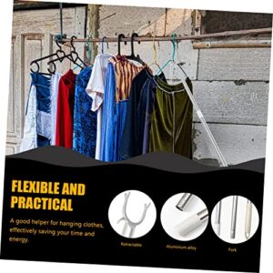 Cabilock Stitching Clothes Rail Outdoor Clothes Drying Rack Heavy Duty Outdoor Flowers Adjustable Stand Disc Golf Retriever Clothes Reaching Stick Dressing Stick for Elderly White Shot