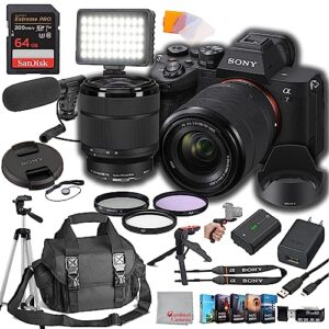 sony a7 iv mirrorless digital camera 33mp w/ 28-70mmmm lens, 64gb extreem speedmemory,videl microphone, led video light, case. tripod, filters, hood, grip, & video & photo editing software kit