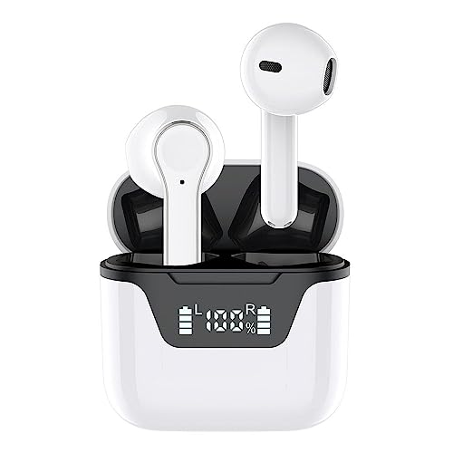 RETROQ J101 Wireless Earbuds HiFi Sound Bluetooth Headphones ENC Noise Cancelling Earphones for HD Calls Comfort Fit Bluetooth Ear Buds with IPX6 Waterproof for iPhone Android (White)