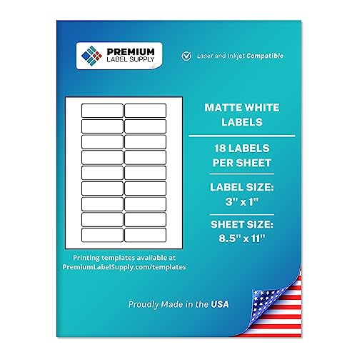 Premium Label Supply White Sticker Address Labels – 3” x 1" – Laser/Inkjet Compatible – (18 Labels/Sheet), 25 Sheets – 450 Total Adhesive Labels