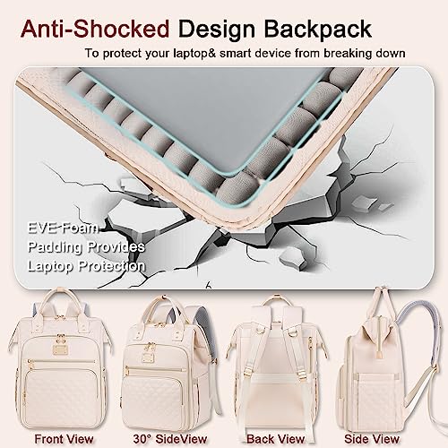 Weitars Lunch Backpack For Women,15.6 Inch Laptop Backpack For Women Backpack, Travel Backpack,Work Backpack For Women (Beige)