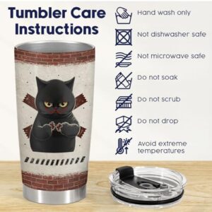 34HD Cat Lovers Halloween Gifts, Horror Cat Tumbler Stainless Steel with Lid 20 oz, Halloween Black Cat Coffee Mug, Horror Cat Gifts for Women