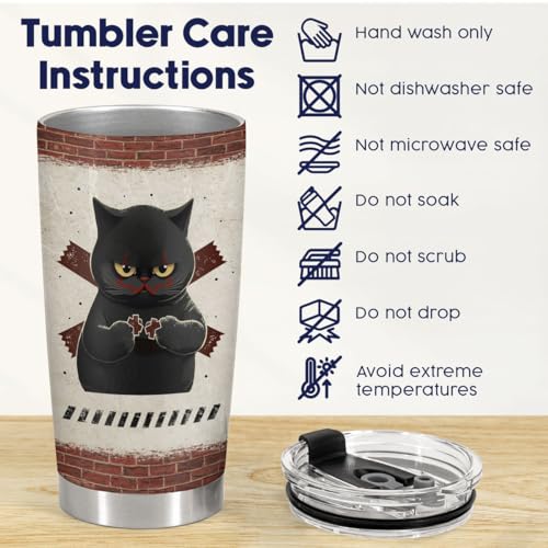 34HD Cat Lovers Halloween Gifts, Horror Cat Tumbler Stainless Steel with Lid 20 oz, Halloween Black Cat Coffee Mug, Horror Cat Gifts for Women