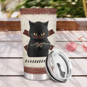 34HD Cat Lovers Halloween Gifts, Horror Cat Tumbler Stainless Steel with Lid 20 oz, Halloween Black Cat Coffee Mug, Horror Cat Gifts for Women