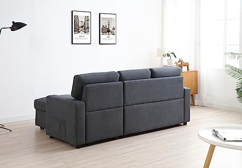 uhome Upholstered Sleeper Sofa with USB Ports sectional Couch Reversible Sofabed, Full XL, Black