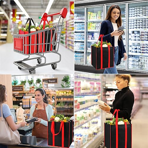 Bodaon 4Pk Collapsible Kitchen Reusable Grocery Bags with Plastic Bottom, the Utility Tote Bag Bulk, Large Folding/Foldable Reusable Shopping Cart for Groceries, Storage Totes Heavy Duty (Black)