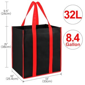 Bodaon 4Pk Collapsible Kitchen Reusable Grocery Bags with Plastic Bottom, the Utility Tote Bag Bulk, Large Folding/Foldable Reusable Shopping Cart for Groceries, Storage Totes Heavy Duty (Black)