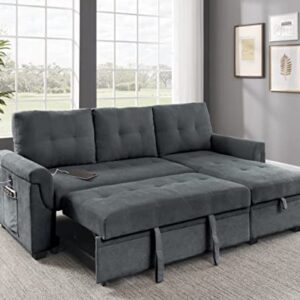 uhome Upholstered Sleeper Sofa with USB Ports sectional Couch Reversible Sofabed, Full XL, Gray