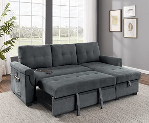 uhome Upholstered Sleeper Sofa with USB Ports sectional Couch Reversible Sofabed, Full XL, Gray