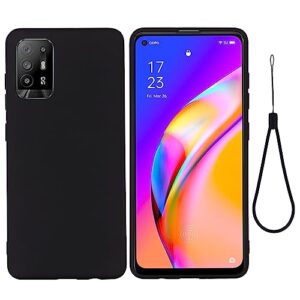 case for oppo reno 5z, liquid silicone protective phone case for oppo reno 5z with silicone lanyard, slim thin soft shockproof cover for oppo reno 5z silicone case black