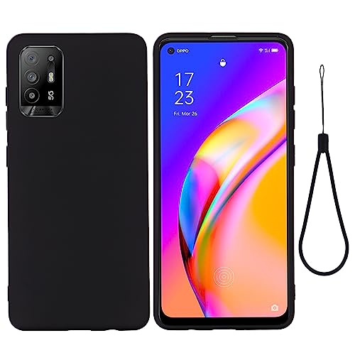 Case for Oppo Reno 5Z, Liquid Silicone Protective Phone Case for Oppo Reno 5Z with Silicone Lanyard, Slim Thin Soft Shockproof Cover for Oppo Reno 5Z Silicone Case Black