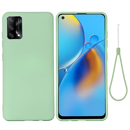 Case for Oppo A74/OPPO F19, Liquid Silicone Protective Phone Case for Oppo A74/OPPO F19 with Silicone Lanyard, Slim Thin Soft Shockproof Cover for Oppo A74/OPPO F19 Silicone Case Green