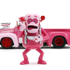 1956 F-100 Pickup Truck Pink with Graphics and Franken Berry Diecast Figure Franken Berry Hollywood Rides Series 1/24 Diecast Model Car by Jada 32025