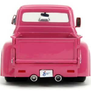 1956 F-100 Pickup Truck Pink with Graphics and Franken Berry Diecast Figure Franken Berry Hollywood Rides Series 1/24 Diecast Model Car by Jada 32025