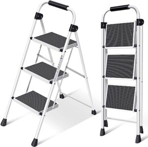 simpli-magic step ladder, 3 step stool ergonomic folding step stool with wide anti-slip pedal sturdy step stool for adults multi-use for household, kitchen，office step ladder stool (3 step - white)