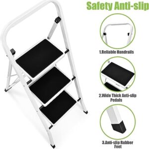 SIMPLI-MAGIC Step Ladder, 3 Step Stool Ergonomic Folding Step Stool with Wide Anti-Slip Pedal Sturdy Step Stool for Adults Multi-Use for Household, Kitchen，Office Step Ladder Stool (3 Step - White)