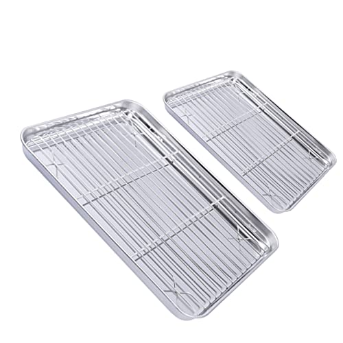 2Pcs stainless steel drainer cookie tray cooling rack with pan baking pan with cooling rack Baking Pan Tray Baking Rack wire Baking Mat deep roasting pan tattoo oven drying tray