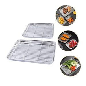 2Pcs stainless steel drainer cookie tray cooling rack with pan baking pan with cooling rack Baking Pan Tray Baking Rack wire Baking Mat deep roasting pan tattoo oven drying tray