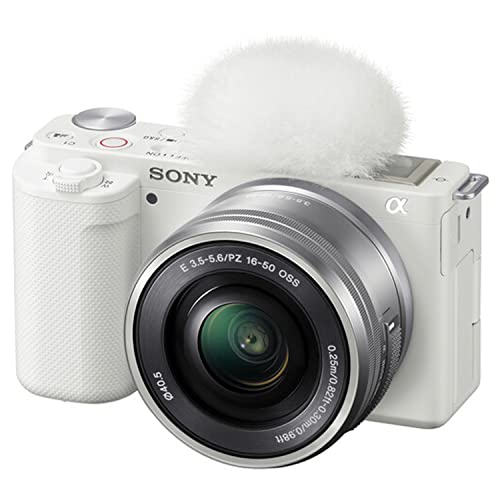 Sony ZV-E10 Mirrorless Camera with with 16-50mm + 55-210mm Lenses, 64GB Extreem Speed Memory, Case. Tripod, Filters, Hood, Grip, & Professional Video & Photo Editing Software Kit (White)