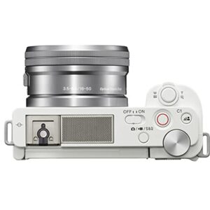 Sony ZV-E10 Mirrorless Camera with 16-50mm Lens 64GB Extreem Speed Memory, Case. Tripod, Filters, Hood, Grip, & Professional Video & Photo Editing Software Kit (White)