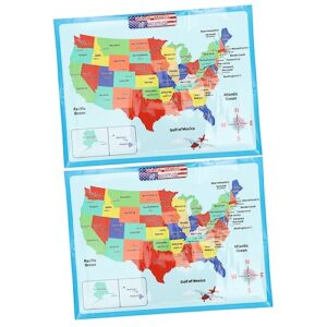 2 sheets united states map usa map cartoon posters educational map poster classroom geography poster wear-resistant geography poster synthetic paper hanging pictures cartoon