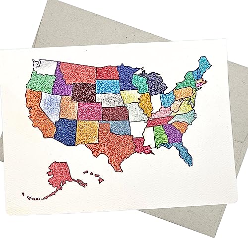 United States Map Greeting Card (7X5 Inches, Blank for All Occasions) Geography Teacher notecard and for lovers of America, Traveling, Road Trips, and our Wonderful Country - 215