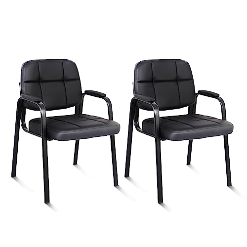 CLATINA Guest Reception Chair, Conference Room Chairs Waiting Room Chairs with Padded Arms Desk Chair No Wheels Leather Office Chair for Office, Office Guest Chairs & Reception Chairs, Set of 2