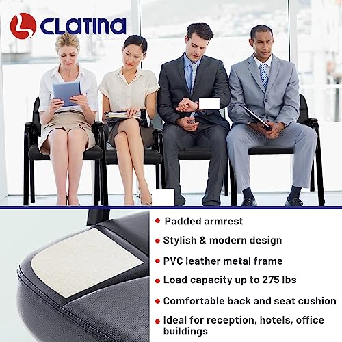 CLATINA Guest Reception Chair, Conference Room Chairs Waiting Room Chairs with Padded Arms Desk Chair No Wheels Leather Office Chair for Office, Office Guest Chairs & Reception Chairs, Set of 2