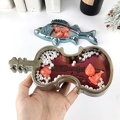 Bobuluo Violin Shaped & Fish Shaped Storage Tray Mold White Storage Tray Silicone Molds DIY Epoxy Resin Mold for Candle Making Clay Resin Epoxy Crafting Projects