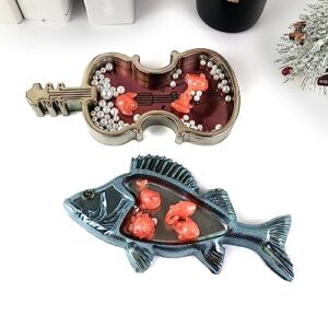 Bobuluo Violin Shaped & Fish Shaped Storage Tray Mold White Storage Tray Silicone Molds DIY Epoxy Resin Mold for Candle Making Clay Resin Epoxy Crafting Projects