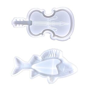 Bobuluo Violin Shaped & Fish Shaped Storage Tray Mold White Storage Tray Silicone Molds DIY Epoxy Resin Mold for Candle Making Clay Resin Epoxy Crafting Projects