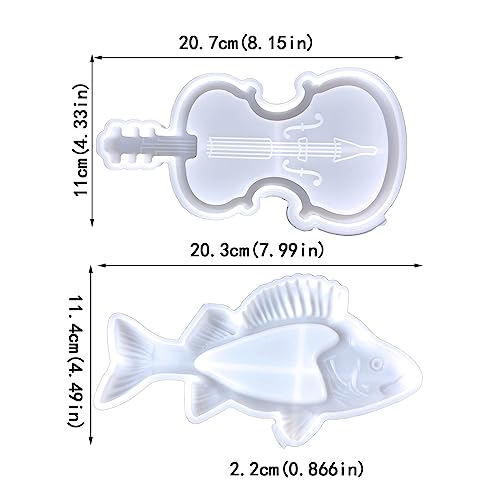 Bobuluo Violin Shaped & Fish Shaped Storage Tray Mold White Storage Tray Silicone Molds DIY Epoxy Resin Mold for Candle Making Clay Resin Epoxy Crafting Projects