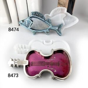 Bobuluo Violin Shaped & Fish Shaped Storage Tray Mold White Storage Tray Silicone Molds DIY Epoxy Resin Mold for Candle Making Clay Resin Epoxy Crafting Projects