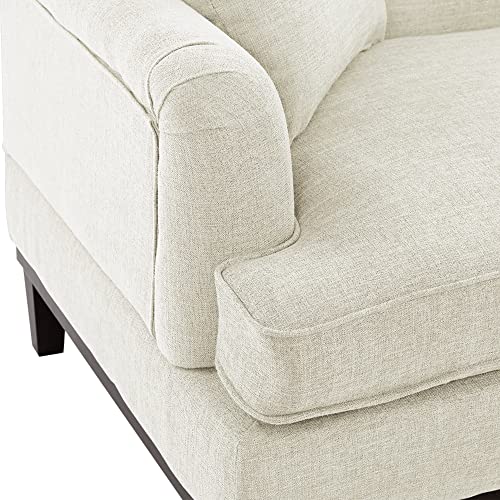 P PURLOVE Modern Loveseat Sofa with Sturdy Wood Legs, Upholstered Country Style Sofa with 2 Throw Pillows, Love Seats Furniture for Small Spaces, Couch for Living Room, Office, Bedroom, Beige