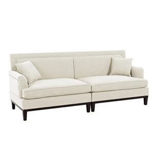 P PURLOVE Modern Loveseat Sofa with Sturdy Wood Legs, Upholstered Country Style Sofa with 2 Throw Pillows, Love Seats Furniture for Small Spaces, Couch for Living Room, Office, Bedroom, Beige