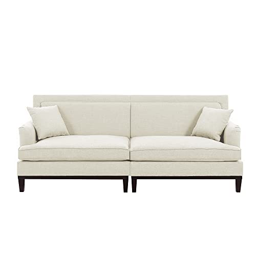 P PURLOVE Modern Loveseat Sofa with Sturdy Wood Legs, Upholstered Country Style Sofa with 2 Throw Pillows, Love Seats Furniture for Small Spaces, Couch for Living Room, Office, Bedroom, Beige