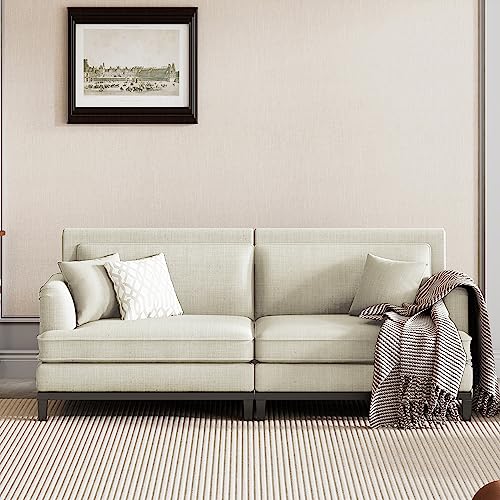 P PURLOVE Modern Loveseat Sofa with Sturdy Wood Legs, Upholstered Country Style Sofa with 2 Throw Pillows, Love Seats Furniture for Small Spaces, Couch for Living Room, Office, Bedroom, Beige