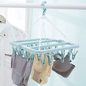 Clothes Drying Racks Foldable Clip Hangers Drip Hanger Plastic with 32 Drying Clips Wind-Proof Hook Underwear Hanger with Clips Plastic Laundry Clip for Socks Bras