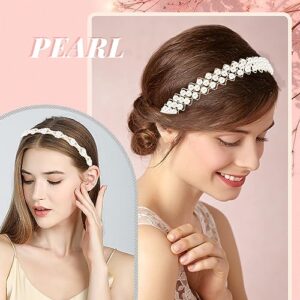 Cinaci 8 Pieces Decorative Gold Wedding Birthday Party Prom Artificial Pearl Headbands Bling Beaded Hair Tiaras Hoops Headpieces Accessories for Women Girls Teens Kids