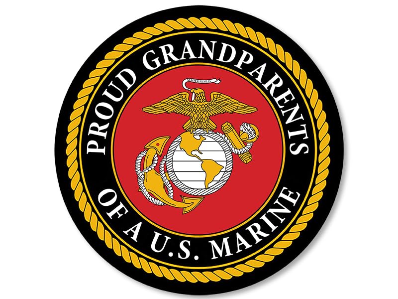 Round Proud Grandparents of a US Marine Sticker (Vinyl Decal United States Corps Logo Laptop u.s. Cell or Laptop (3 inch) USMC Licensed